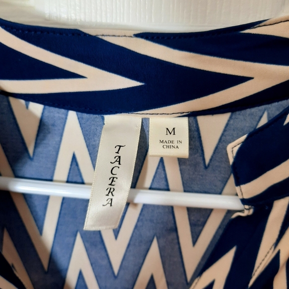Tacera | Dresses | Tacera Navy Blue Tan Belted Chevron Dress V Neck ...